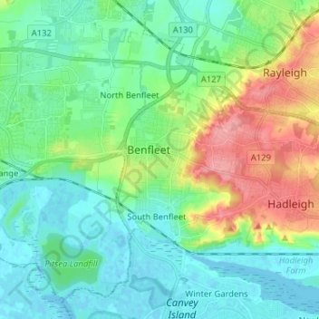Benfleet topographic map, elevation, terrain