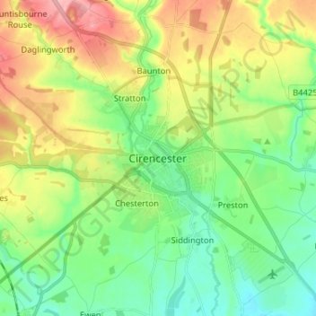 Cirencester topographic map, elevation, terrain