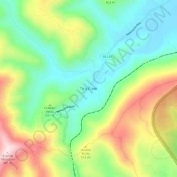 Terry Creek topographic map, elevation, terrain