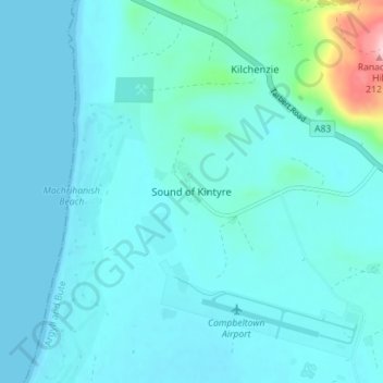 Sound of Kintyre topographic map, elevation, terrain
