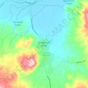 Acuitzio del Canje topographic map, elevation, terrain