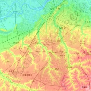 Nangang District topographic map, elevation, terrain
