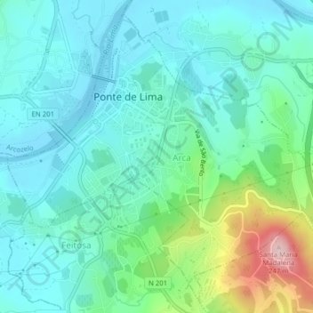 Arca e Ponte de Lima topographic map, elevation, terrain