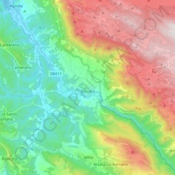 Subiaco topographic map, elevation, terrain