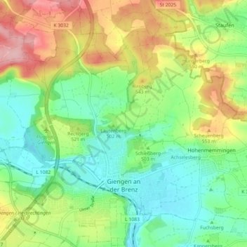Giengen topographic map, elevation, terrain
