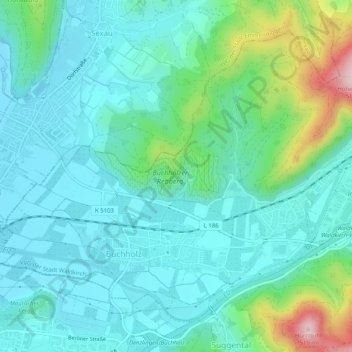 Buchholz topographic map, elevation, terrain