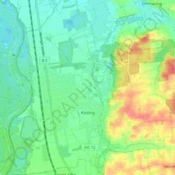 Kissing topographic map, elevation, terrain