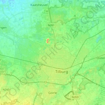 Tilburg topographic map, elevation, terrain