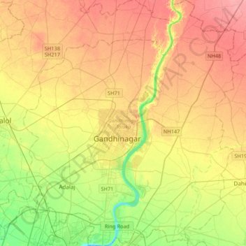 Gandhinagar Taluka topographic map, elevation, terrain