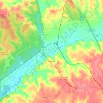 Newton topographic map, elevation, terrain