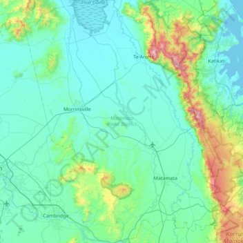 Matamata Piako District topographic map, elevation, terrain