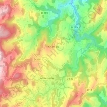 Champis topographic map, elevation, terrain