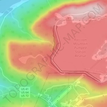 Raccoon Mountain Pumped Station Dam topographic map, elevation, terrain