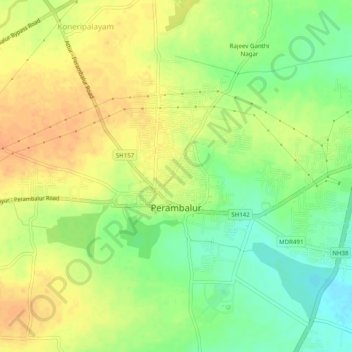 Perambalur topographic map, elevation, terrain