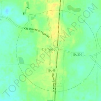 Damascus topographic map, elevation, terrain